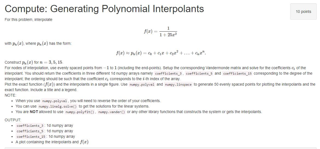 Compute: Generating Polynomial Interpolants 10 points | Chegg.com
