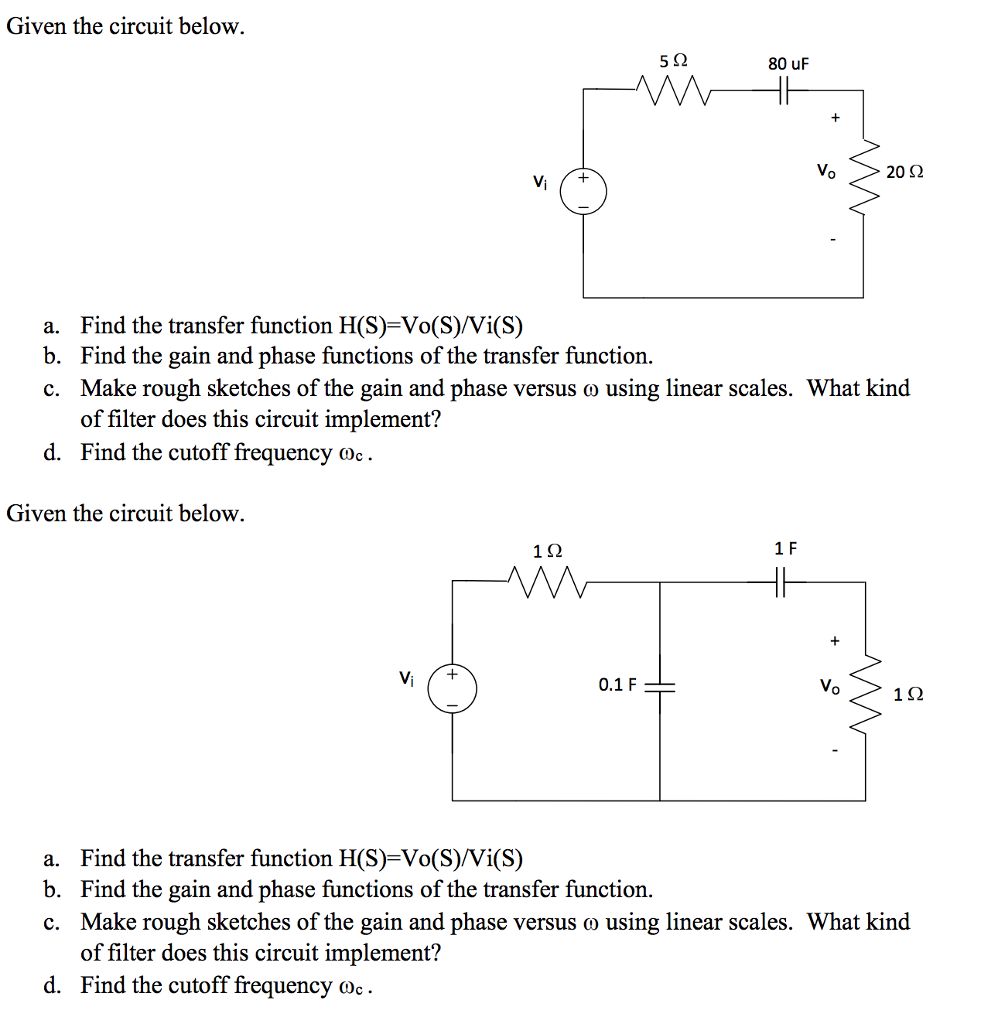 Solved Given the circuit below. Find the transfer function | Chegg.com