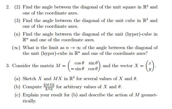 Solved 2. (2) Find the angle between the diagonal of the | Chegg.com