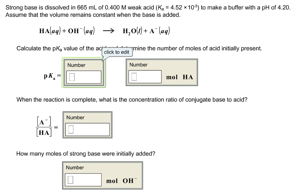 Solved Strong base is dissolved in 665 mL of 0.400 M weak | Chegg.com
