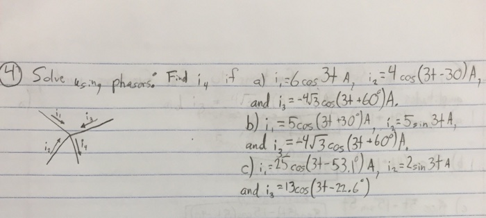 Solved Solve using phasers: find i4 if a) i1 = | Chegg.com