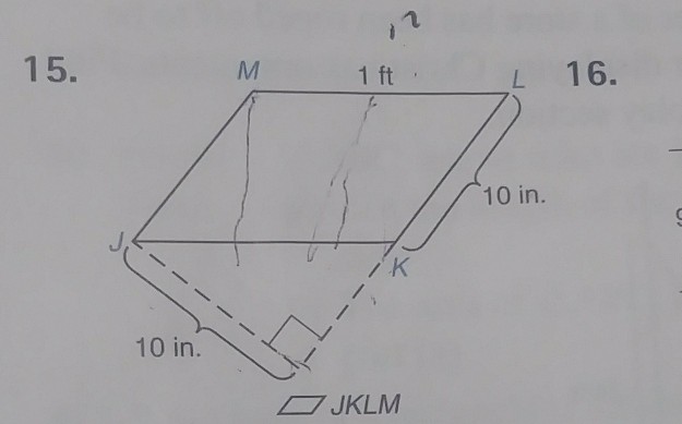 Solved 15. 1 ft L16. 10 in. 10 in. ? JKLM | Chegg.com