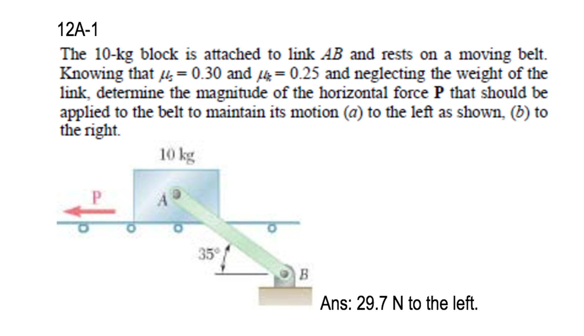 Solved The 10-kg block is attached to link AB and rests on a | Chegg.com