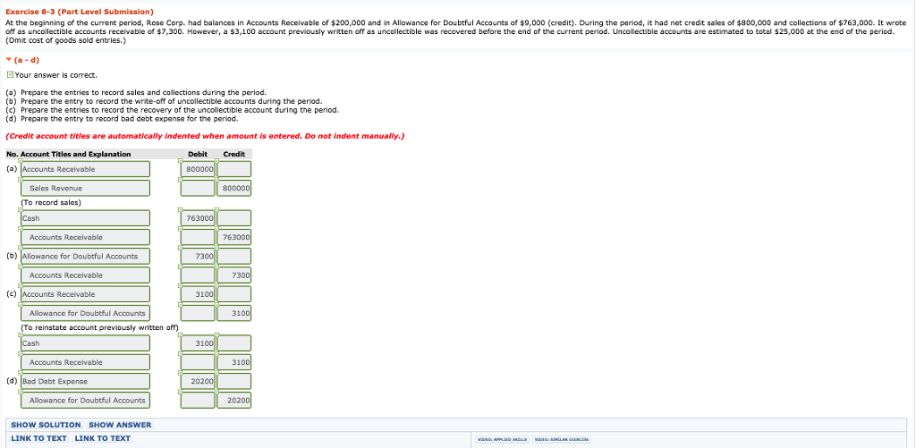 Solved Exercise 8-3 (Part Level Submission) At the beginning | Chegg.com