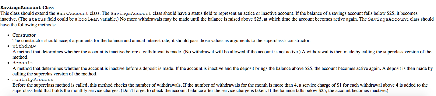 Solved Create the BankAccount class and SavingsAccount class | Chegg.com