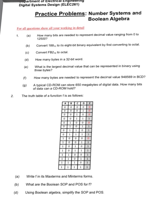 Solved artment of Electrical Engineering Digital Systems | Chegg.com