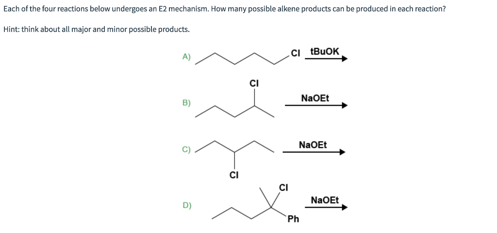 Solved Each of the four reactions below undergoes an E2 | Chegg.com