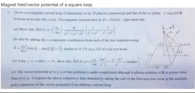 Solved Given a rectangular current loop of dimension 2a by | Chegg.com