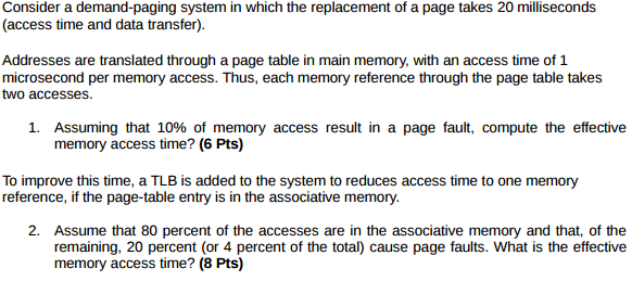 Solved Consider a demand-paging system in which the | Chegg.com