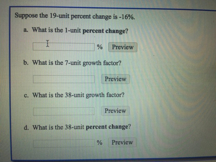 Solved Suppose the 19-unit percent change is -16%. What is | Chegg.com