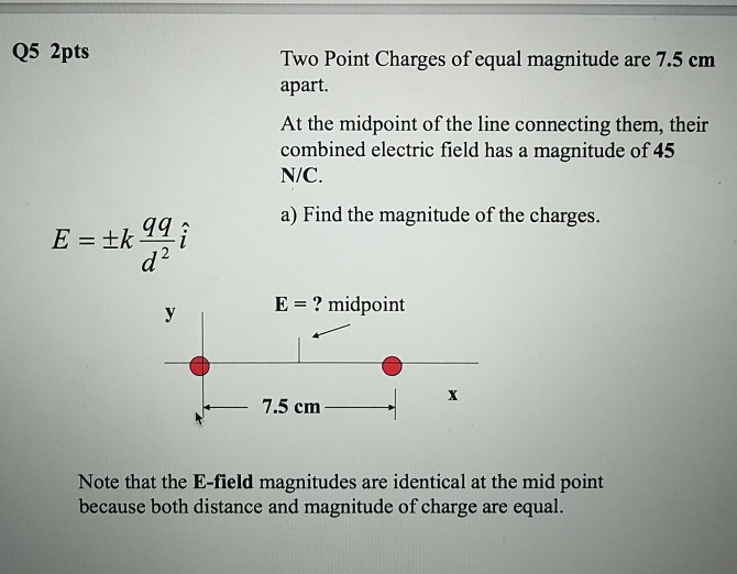 Solved Q5 2pts Two Point Charges of equal magnitude are 7.5 | Chegg.com