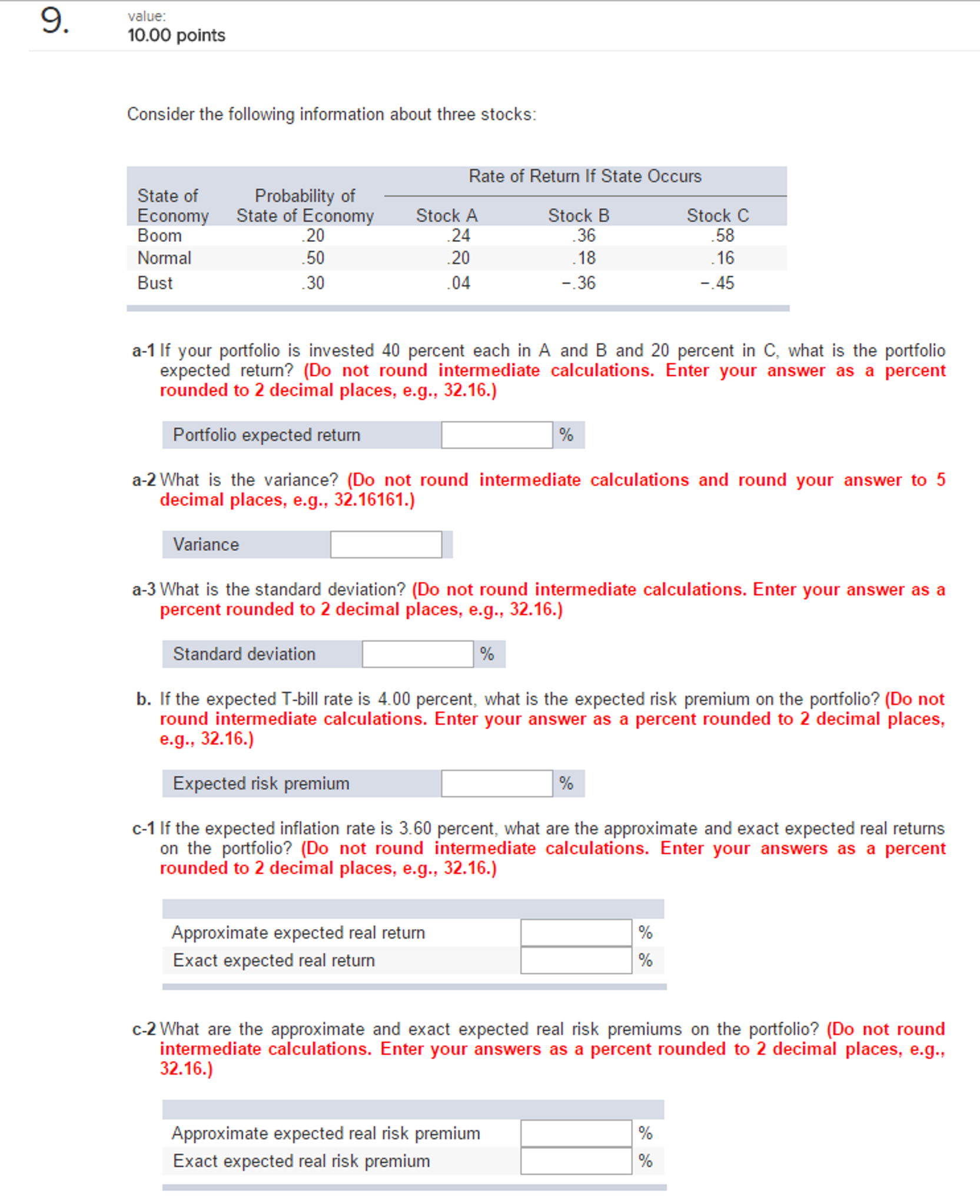 Solved Finding the expected return, variance, standard | Chegg.com