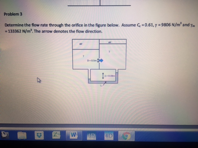 Solved Determine the flow rate through the orifice in the | Chegg.com