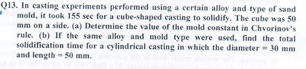 Solved In casting experiments performed using a certain | Chegg.com