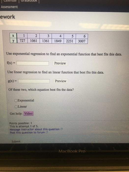 Solved Use Exponential Regression To Find An Exponential