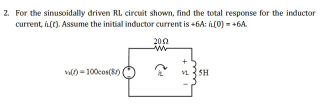 Solved 2. For the sinusoidally driven RL circuit shown, find | Chegg.com