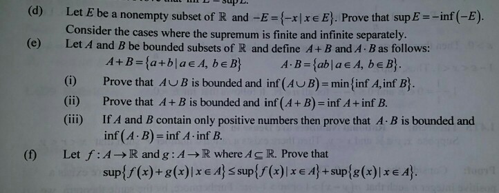Let E be a nonempty subset of R and -E = {-x|x E}. | Chegg.com
