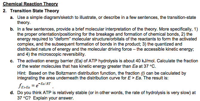 Solved Chemical Reaction Theory 2. Transition State Theory a | Chegg.com