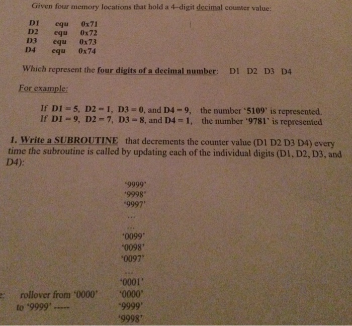 Solved Given four memory locations that hold a 4-digit | Chegg.com