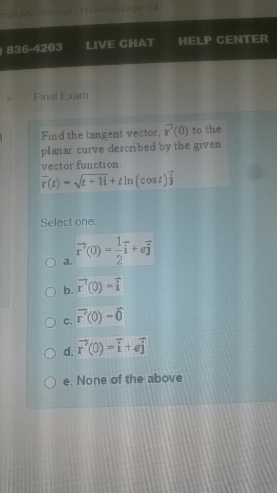 Solved Find the tangent vector, rightharpoonwithbarbup r(0) | Chegg.com