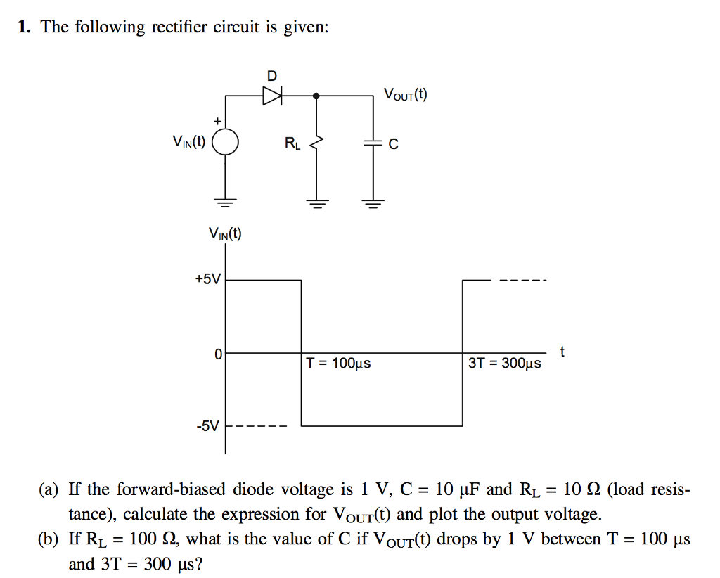 Solved 1. The following rectifier circuit is given: VouT(t) | Chegg.com