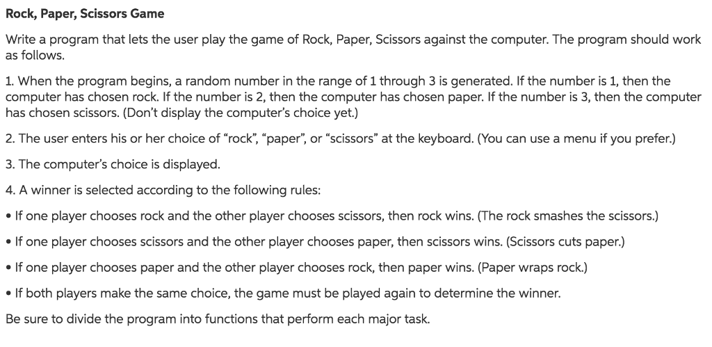 Solved Rock, Paper, Scissors Game Write a program that lets | Chegg.com
