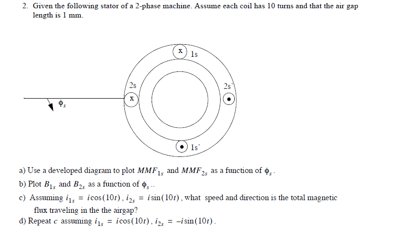 Solved Given the following stator of a 2-phase machine. | Chegg.com