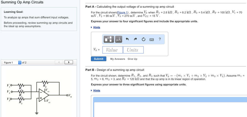 Solved Summing Op Amp Circuits Part A Calculating The Output
