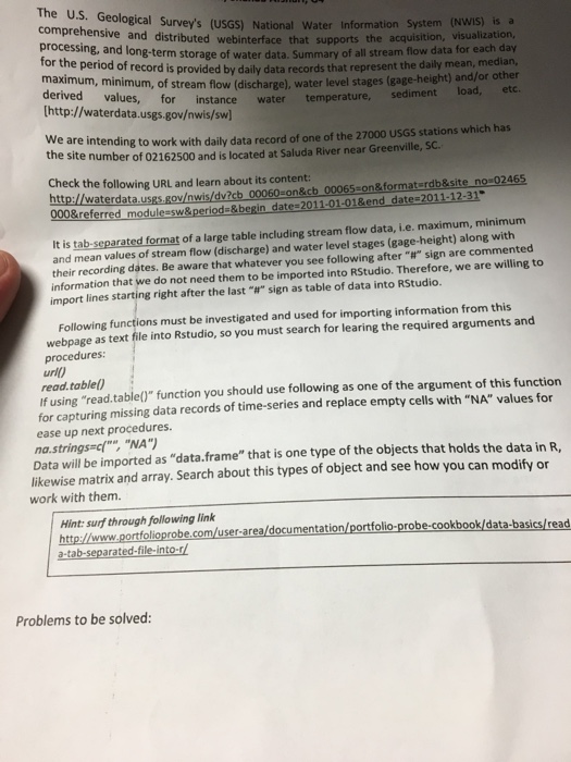 Solved The US. Geological Surveys (USGS) National water | Chegg.com