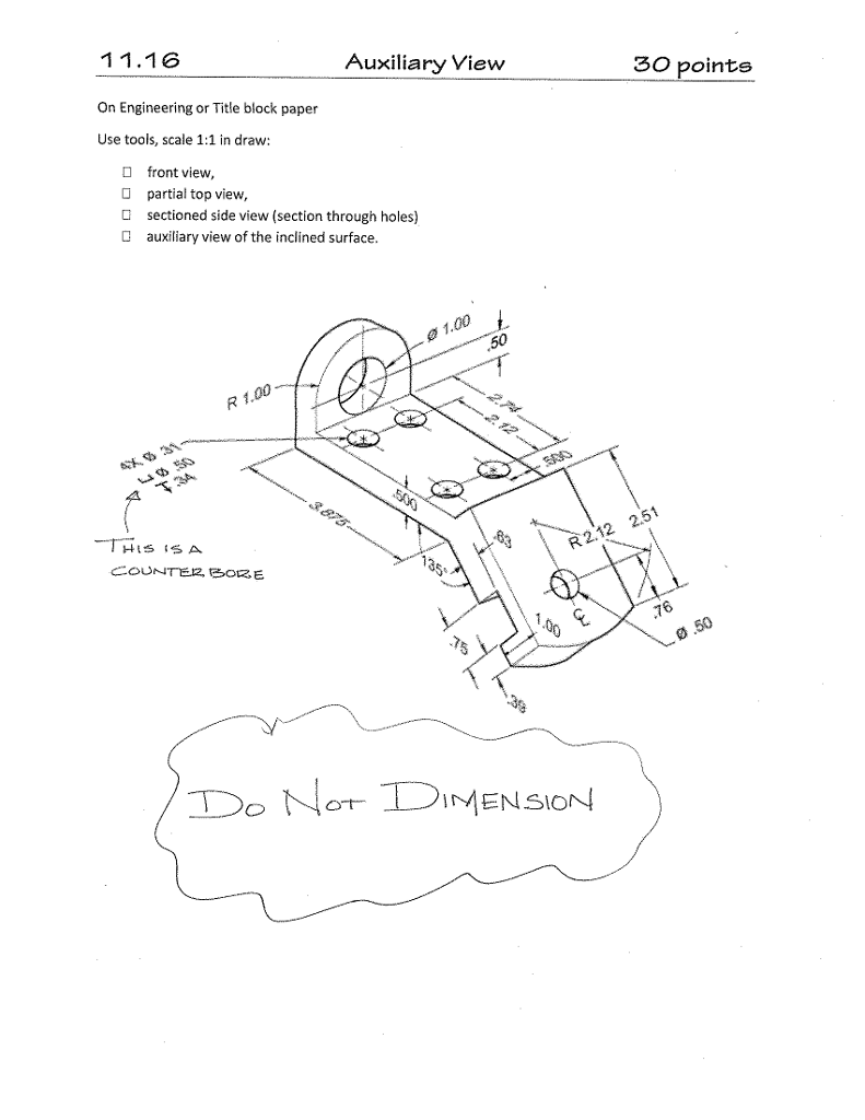 Solved Using tools, draw the front view, partial top view, | Chegg.com