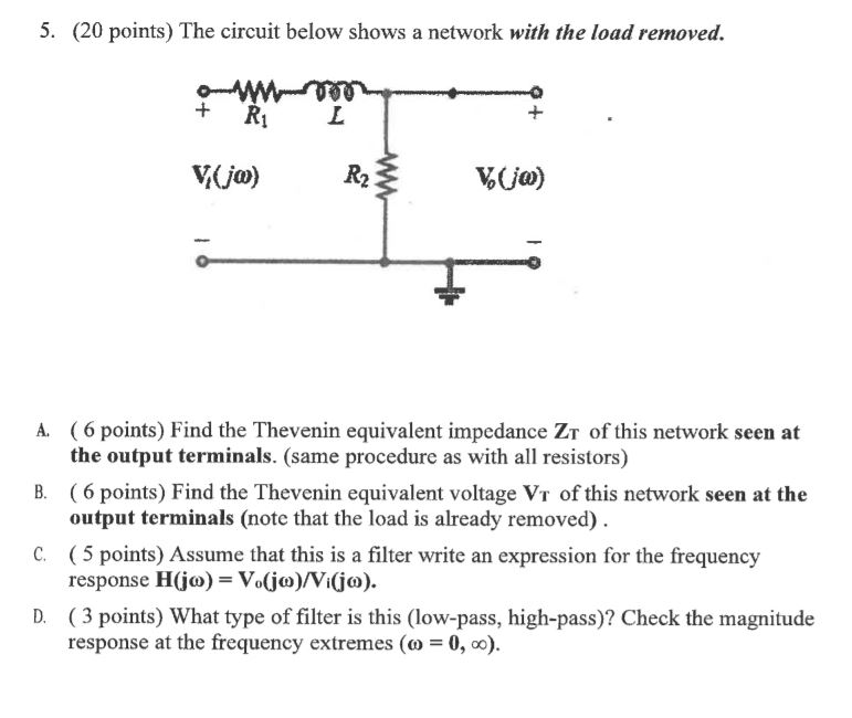 Solved 5. (20 points) The circuit below shows a network with | Chegg.com