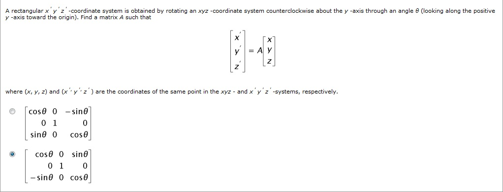 Solved A rectangular x' y' z' -coordinate system is obtained | Chegg.com