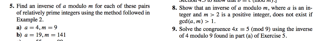 Solved Find an inverse of a modulo m for each of these pairs | Chegg.com