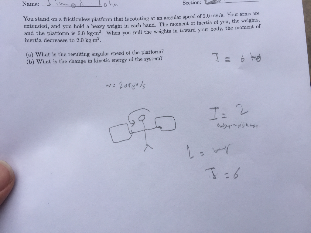 Solved You stand on a frictionless platform that is rotating | Chegg.com