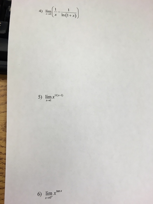 Solved 4) lim x→0(x ln(1+x 5) limx-) tan x 6) l lim x r-+0 | Chegg.com