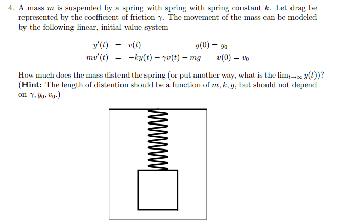 Solved 4. A mass m is suspended by a spring with spring with | Chegg.com