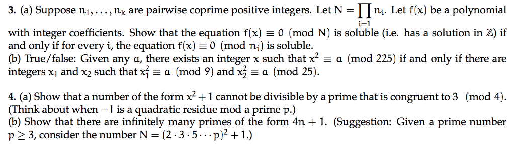 Solved 3. (a) Suppose n ..,nk are pairwise coprime positive | Chegg.com