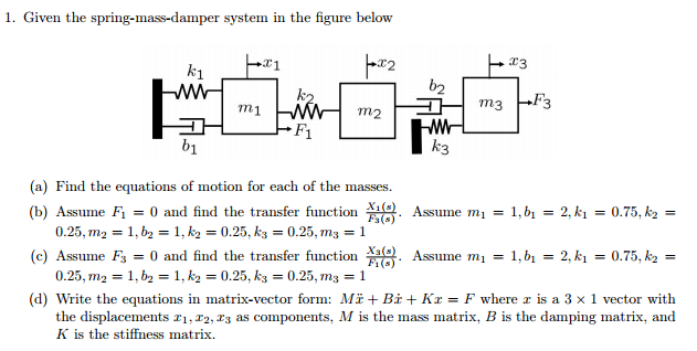 Solved Given the spring-mass-damper system in the figure | Chegg.com