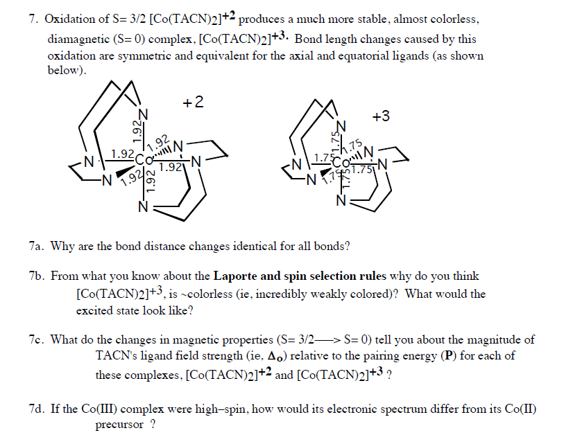 Solved Oxidation of S = 3/2 [Co(TACN)_2]^+2 produces a much | Chegg.com