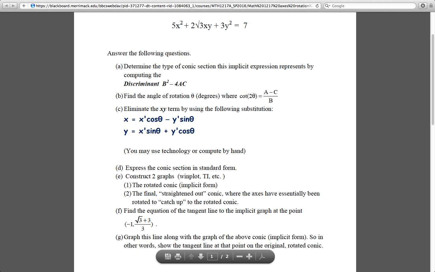 Solved 5x^2+2 squareroot 3xy + 3y^2 = 7 Answer the following | Chegg.com