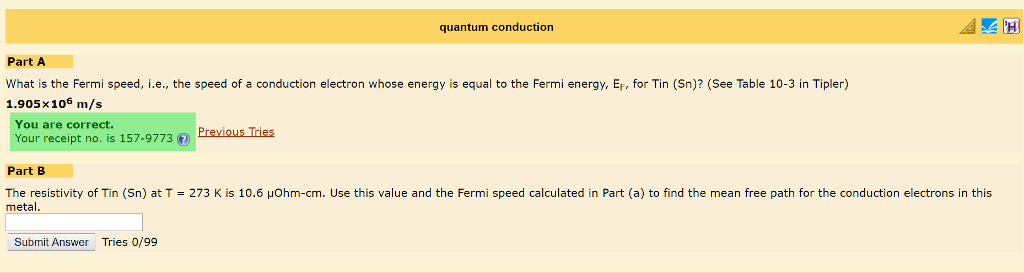 Solved quantum conduction Part A What is the Fermi speed, | Chegg.com