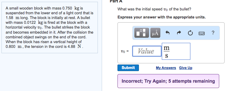 Solved A small wooden block with mass 0.750 kg is suspended | Chegg.com