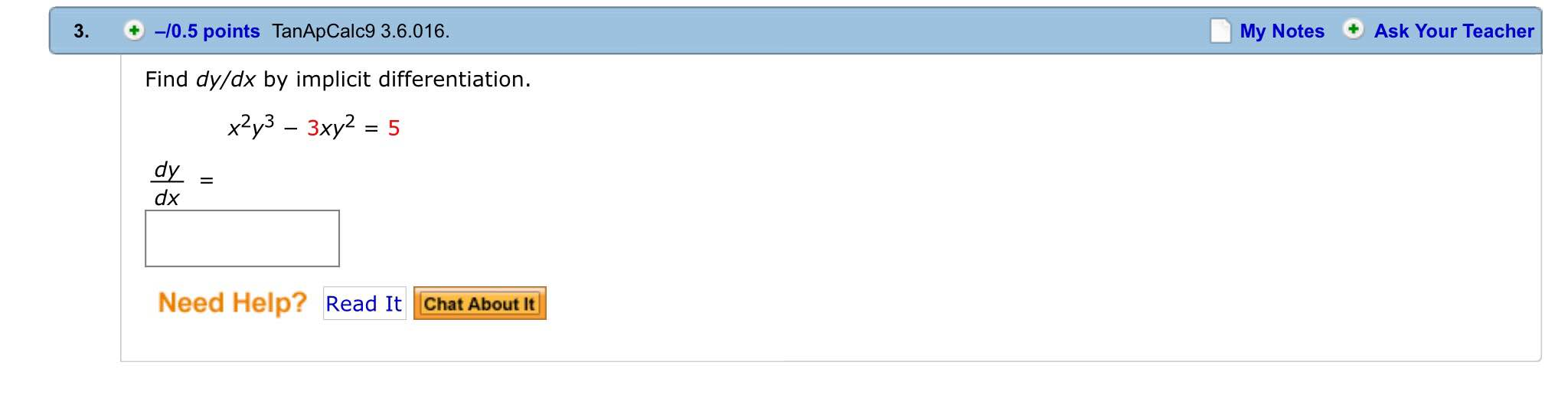 Solved Find dy/dx by implicit differentiation. x^2y^3 - | Chegg.com