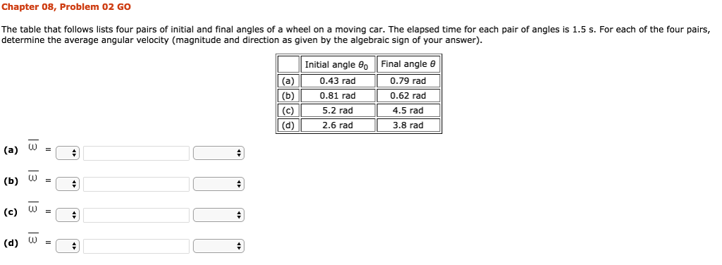 Solved Chapter 08, Problem 02 GO The table that follows | Chegg.com