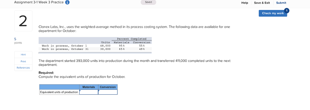 Solved Assignment 3-1 Week 3 Practice Saved Help Save & Exit | Chegg.com