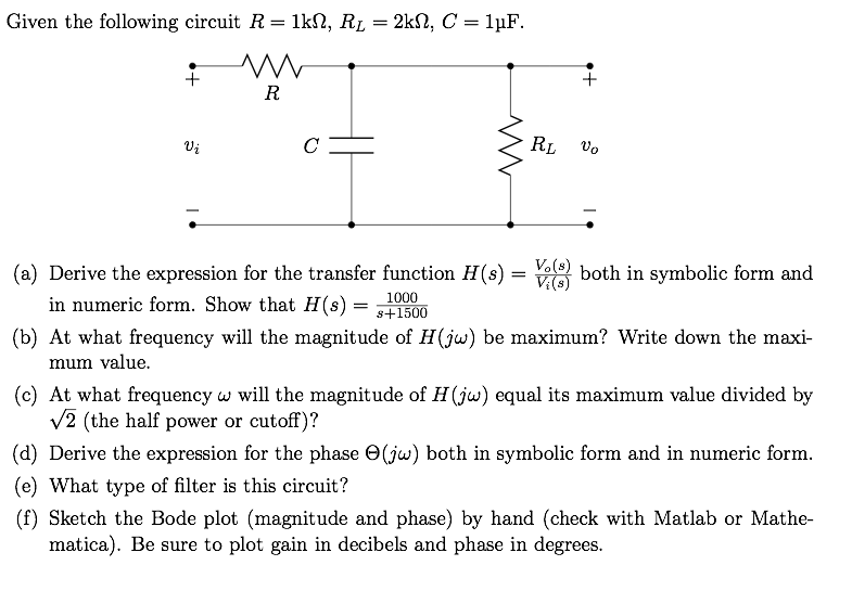 Solved Given the following circuit R = 1kohm, R_L = 2kohm, | Chegg.com