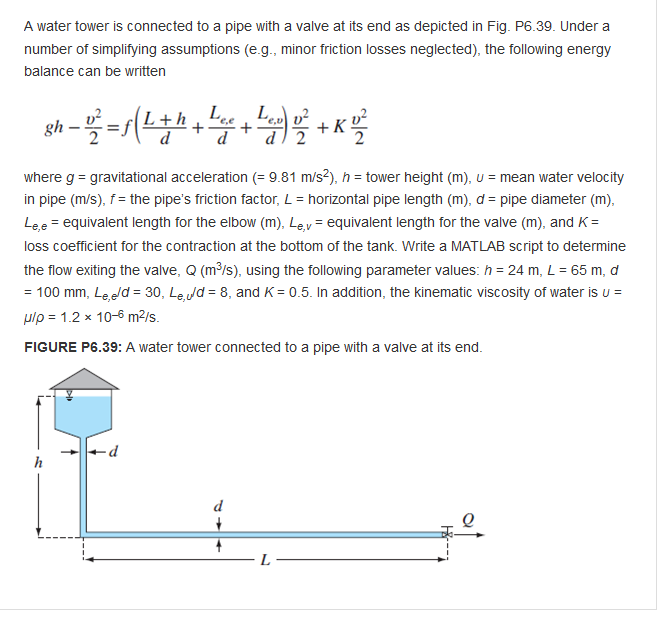 A water tower is connected to a pipe with a valve at | Chegg.com