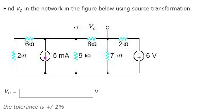 Solved Find Vo in the network in the figure below using | Chegg.com
