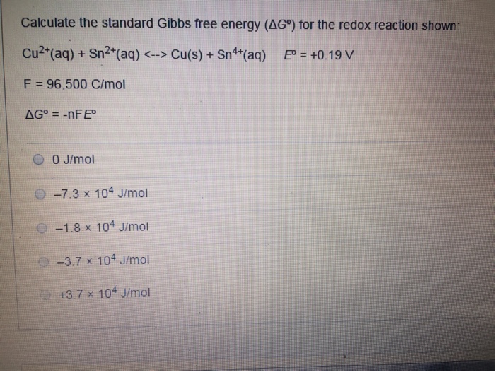 Solved Calculate the standard Gibbs free energy (Delta G | Chegg.com