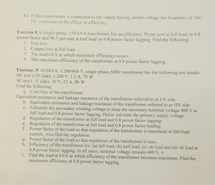 Solved Exercises of Transformers Exercise 1:. The net | Chegg.com